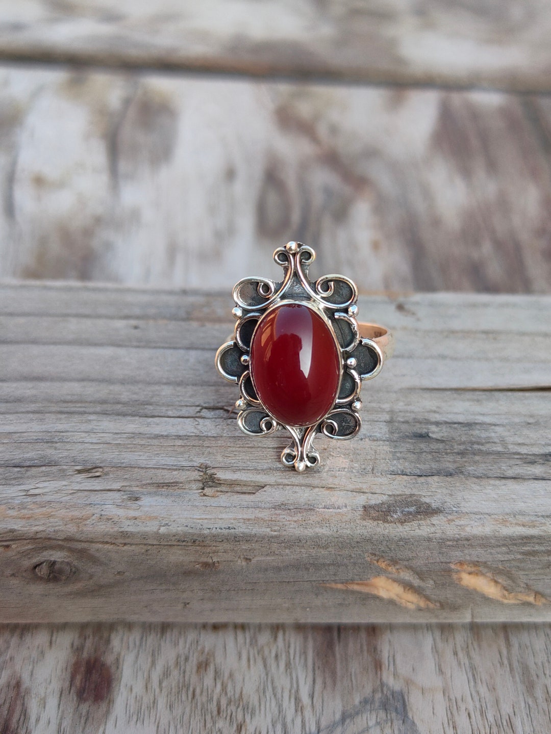 Red Jade Sterling Silver Ring - Handcrafted Boho Statement Ring - Etsy