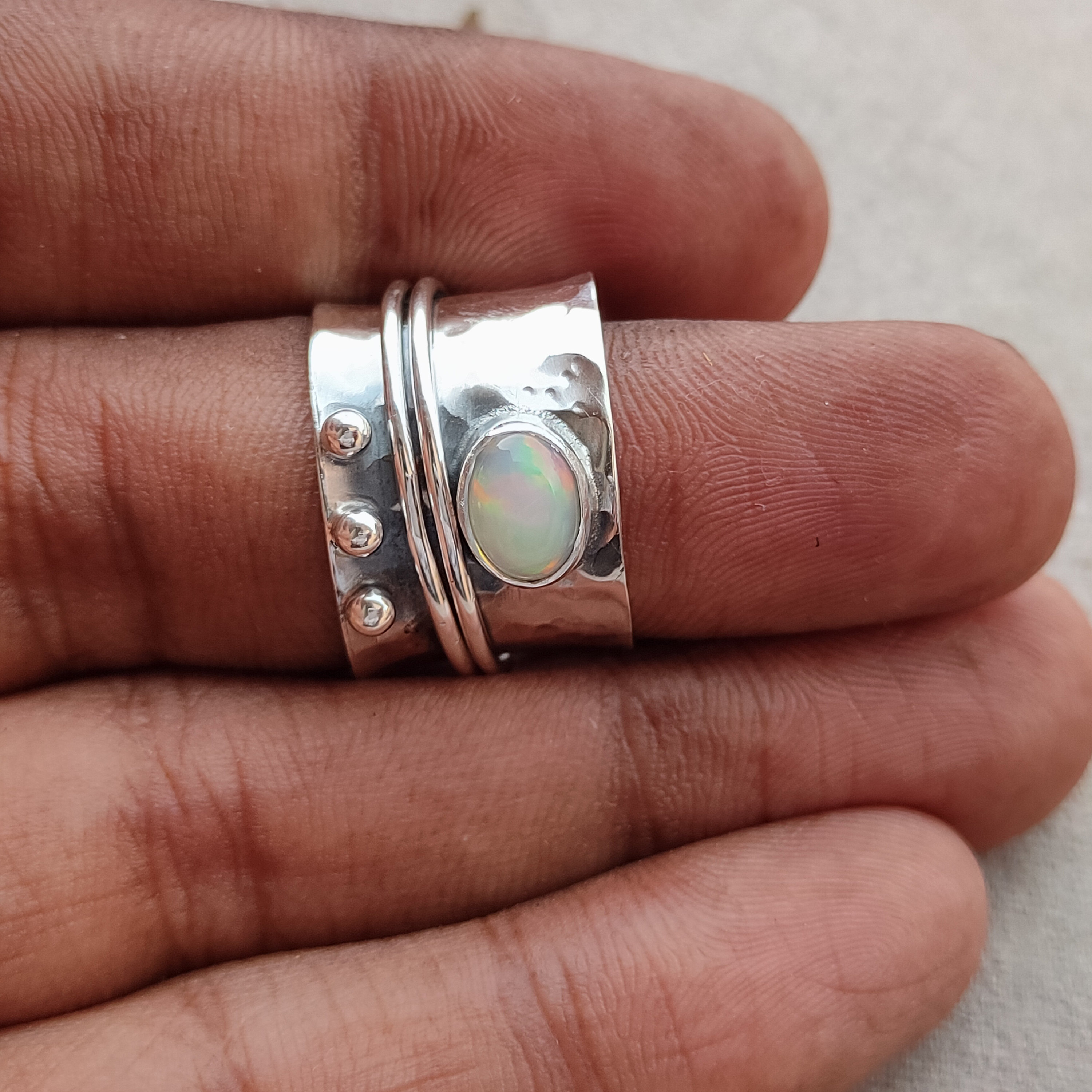 Opal Stone Spinner Band Sterling Silver Band Unique Band - Etsy