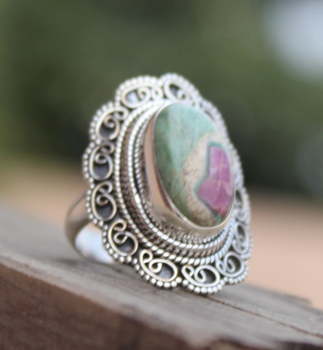Boho Statement Ring Ruby Fuchsite Stone Sterling Silver Ring - Etsy