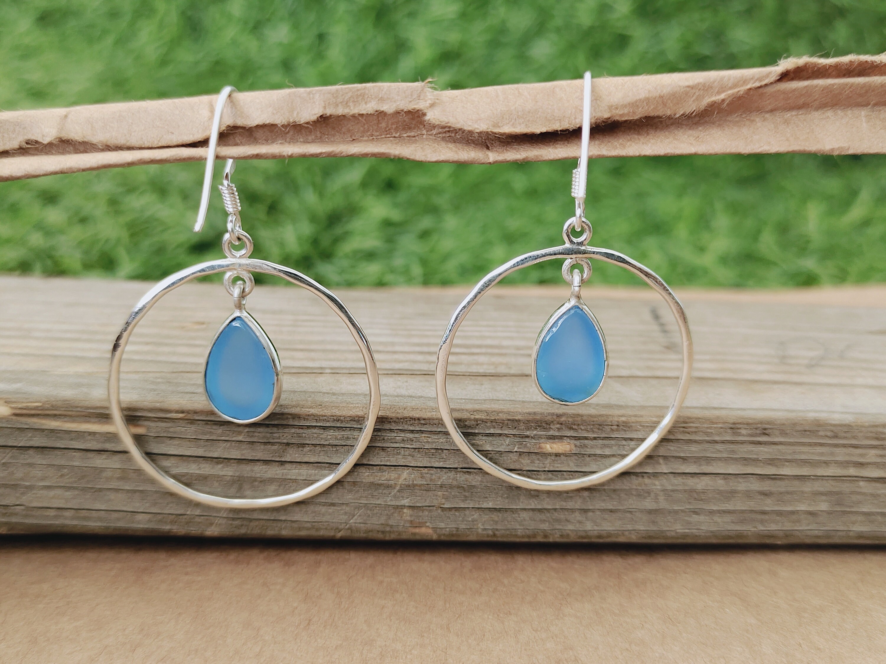 Blue Calcy Silver Earring Handcrafted Bohemian Earring | Etsy