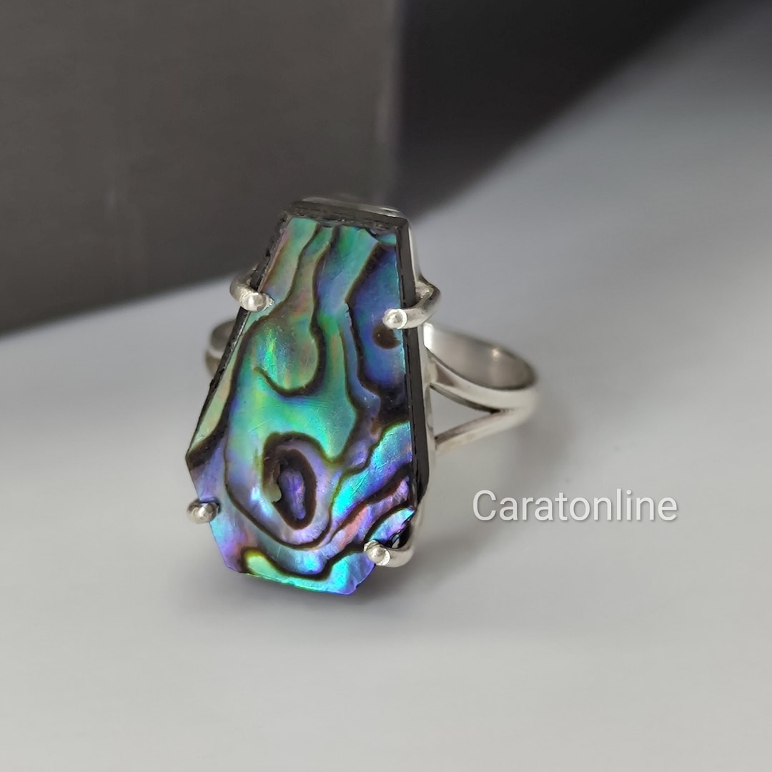 Abalone Shell Boho Ring coffin Shape Ring Sterling Silver Ring handmade ...