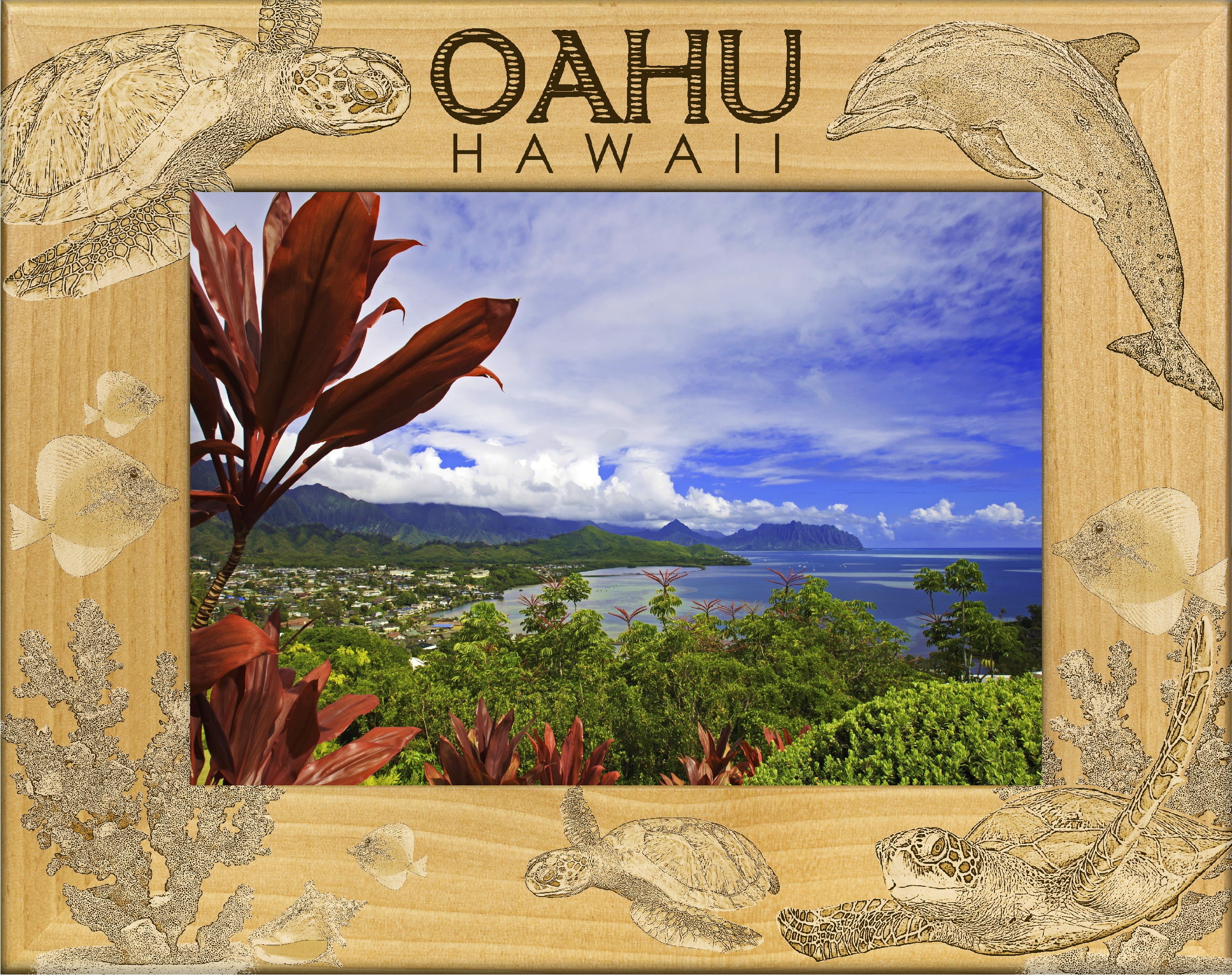 Personalized Oahu Hawaii Laser Engraved Wood Picture Frame-great ...