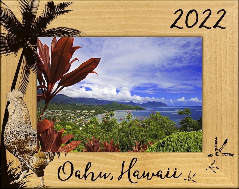 Personalized Oahu Hawaii Laser Engraved Wood Picture Frame-great ...