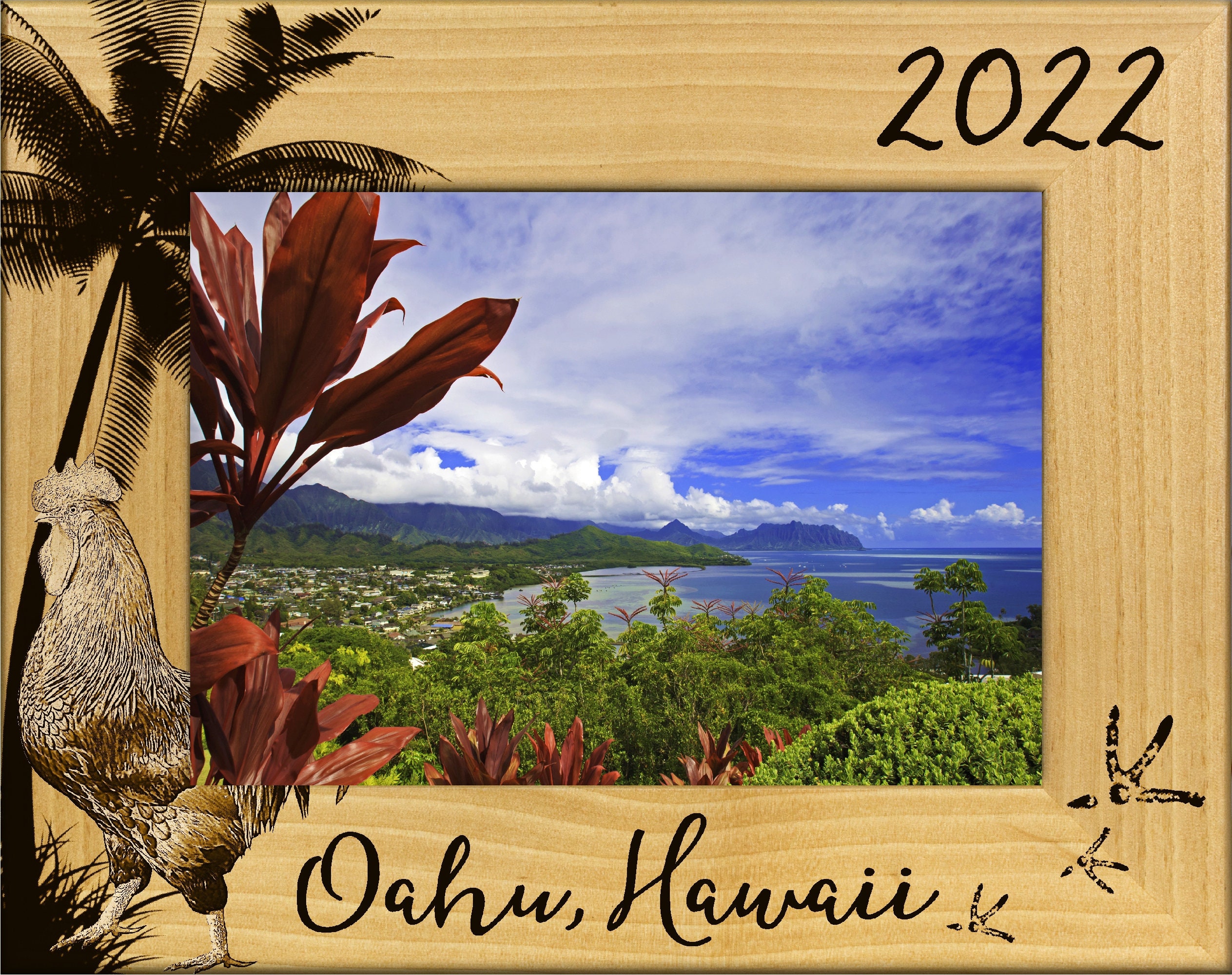 Personalized Oahu Hawaii Laser Engraved Wood Picture Frame-great ...
