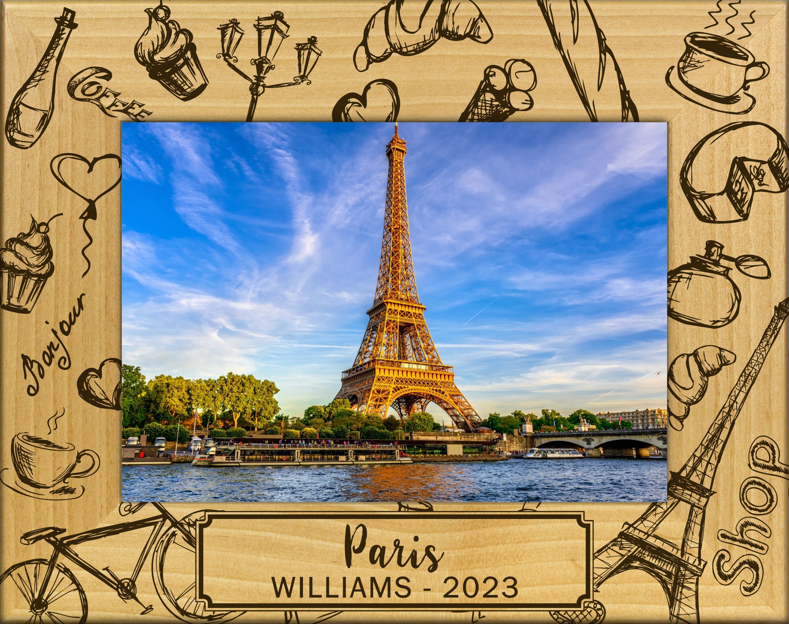Personalized Paris Wood Picture Frame, Laser Engraved Vacation Souvenir ...