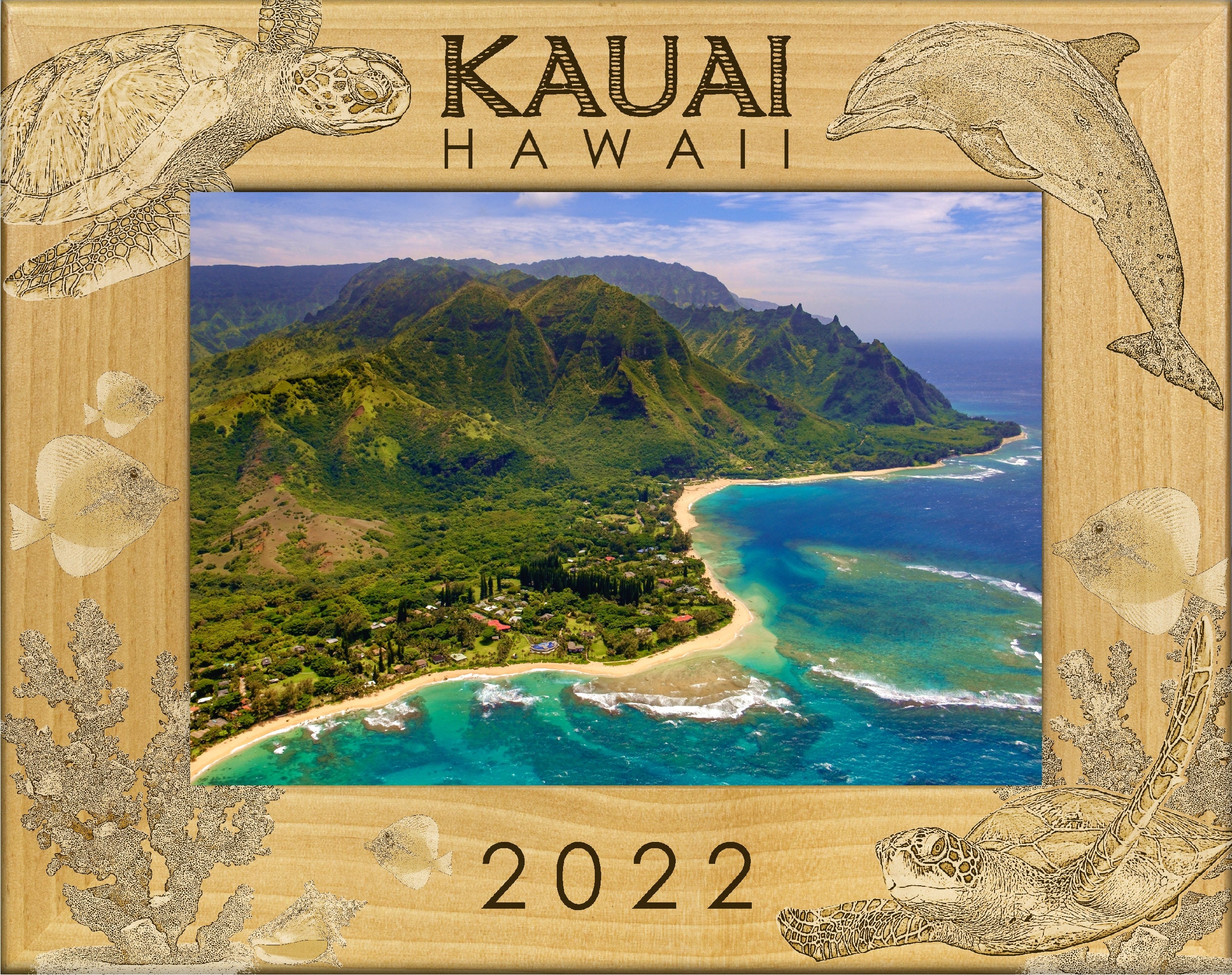 Personalized Kauai Hawaii Laser Engraved Wood Picture Frame-great ...