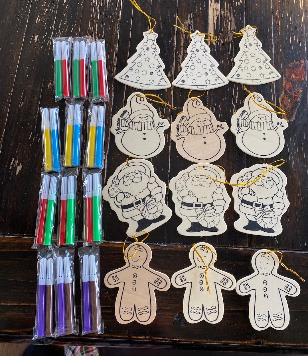 DIY Wood Christmas Ornament Coloring Kit-ornament Craft Kit for Kids ...