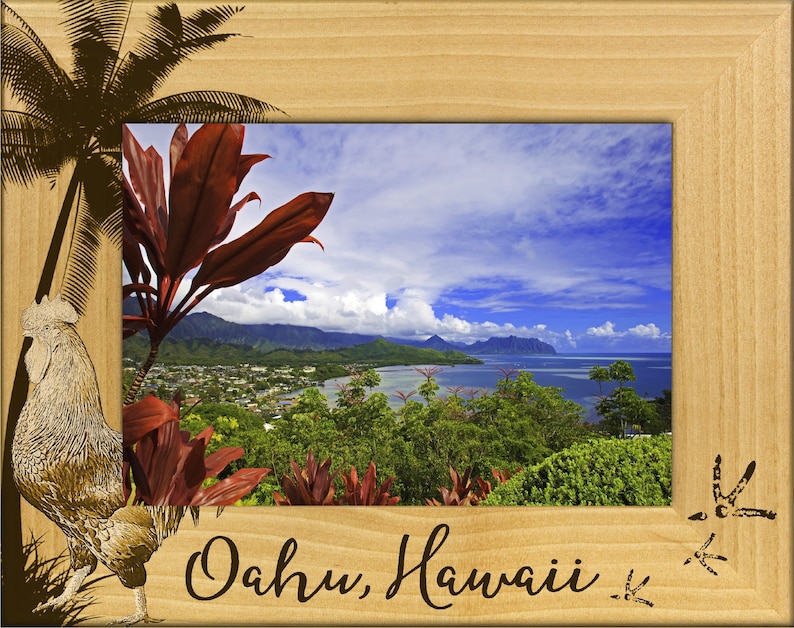 Personalized Oahu Hawaii Laser Engraved Wood Picture Frame-great ...