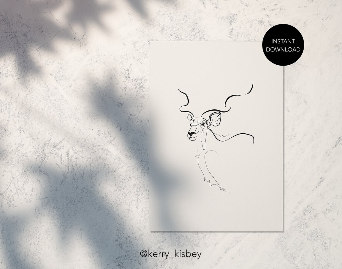 Kudu Line Drawing Art Print, Africa, Instant Digital Download - Etsy