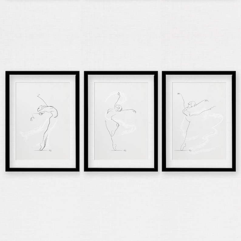 Set of 3 Ballerina Dancer Line Drawing Art Prints, Ballet, Instant ...