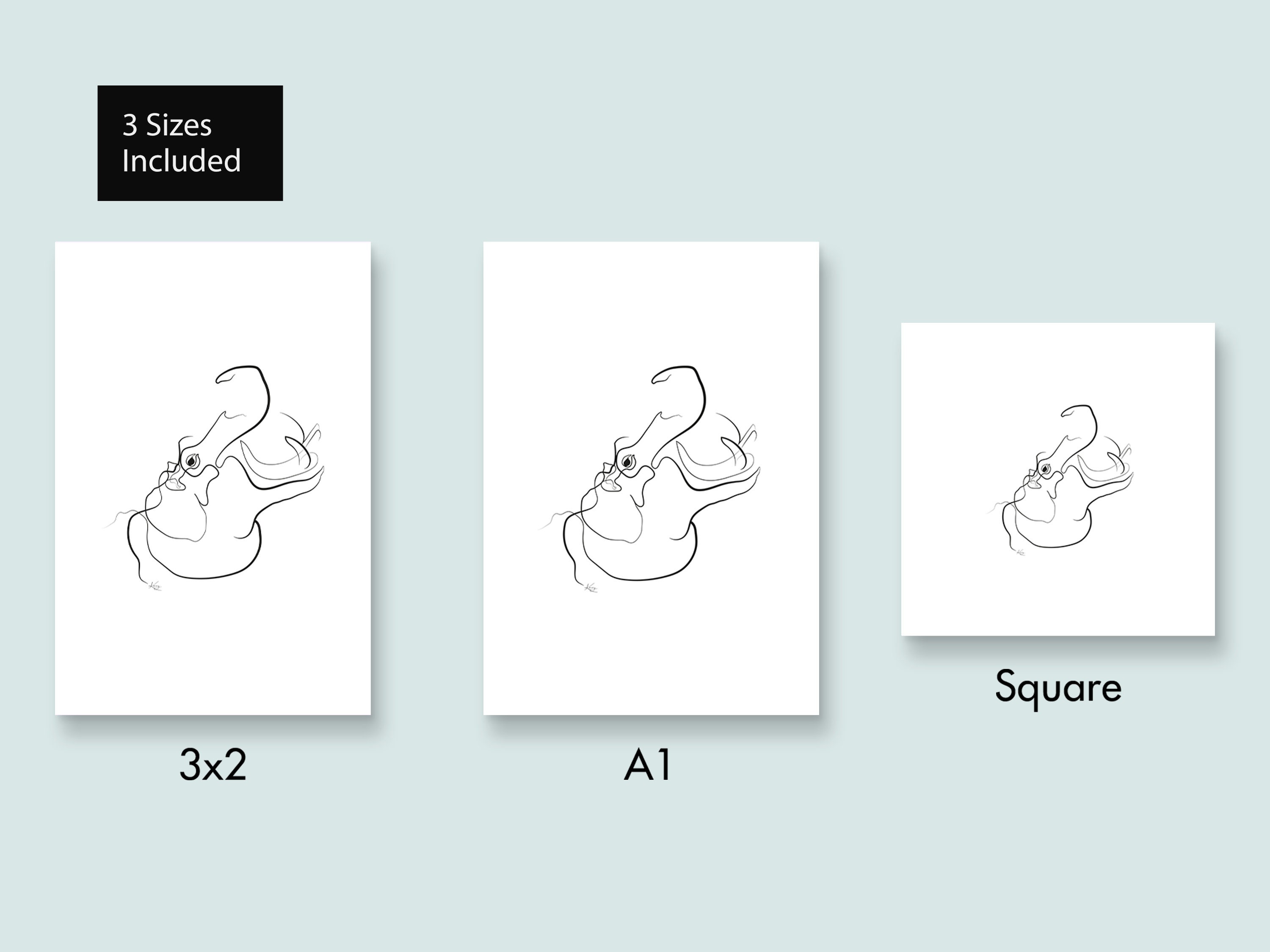 Hippo Line Drawing Art Print, Africa, Instant Digital Download - Etsy