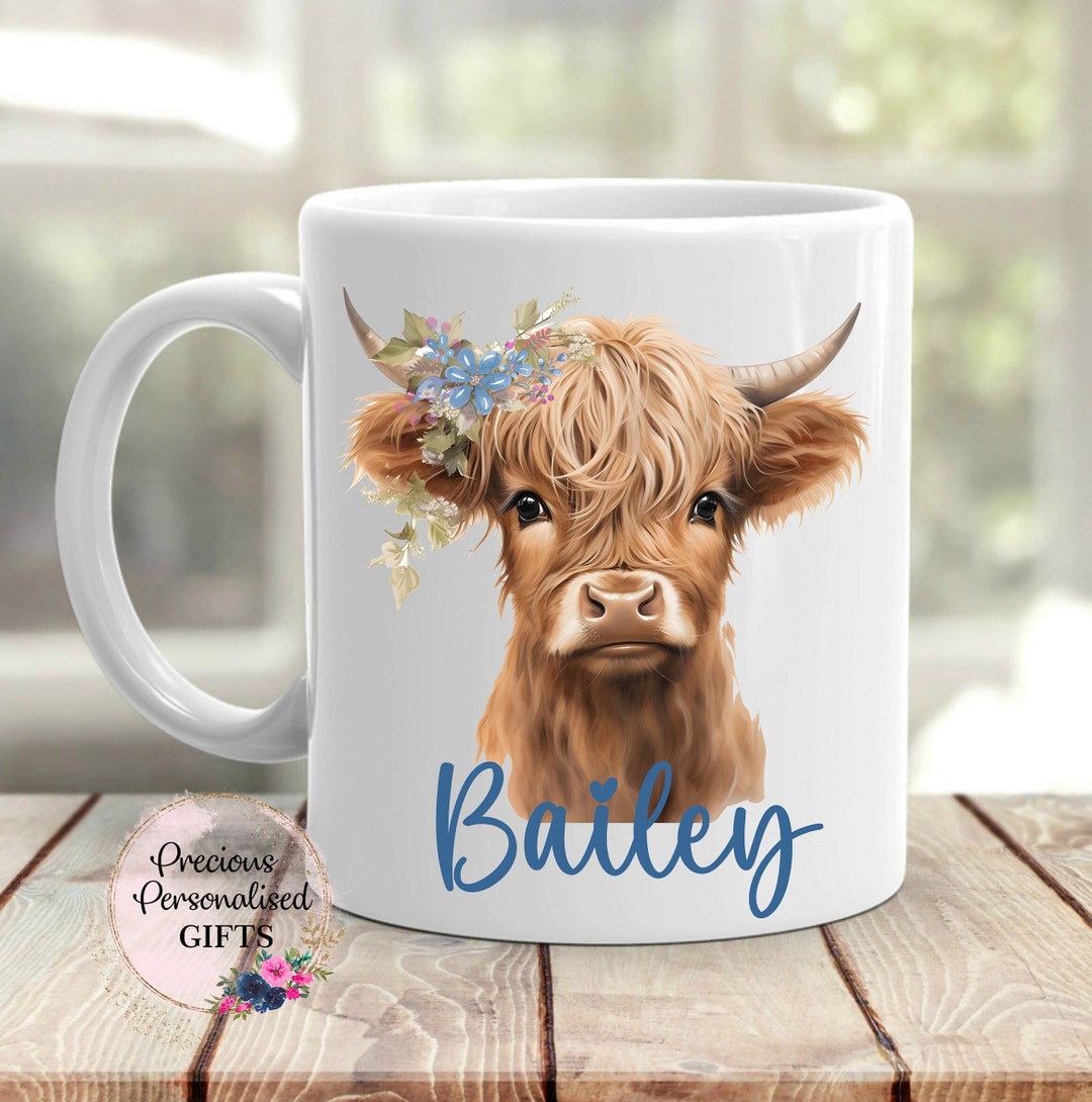 Highland Cow Gift Personalised Mug Cow Lover, Cute Scottish Highland ...