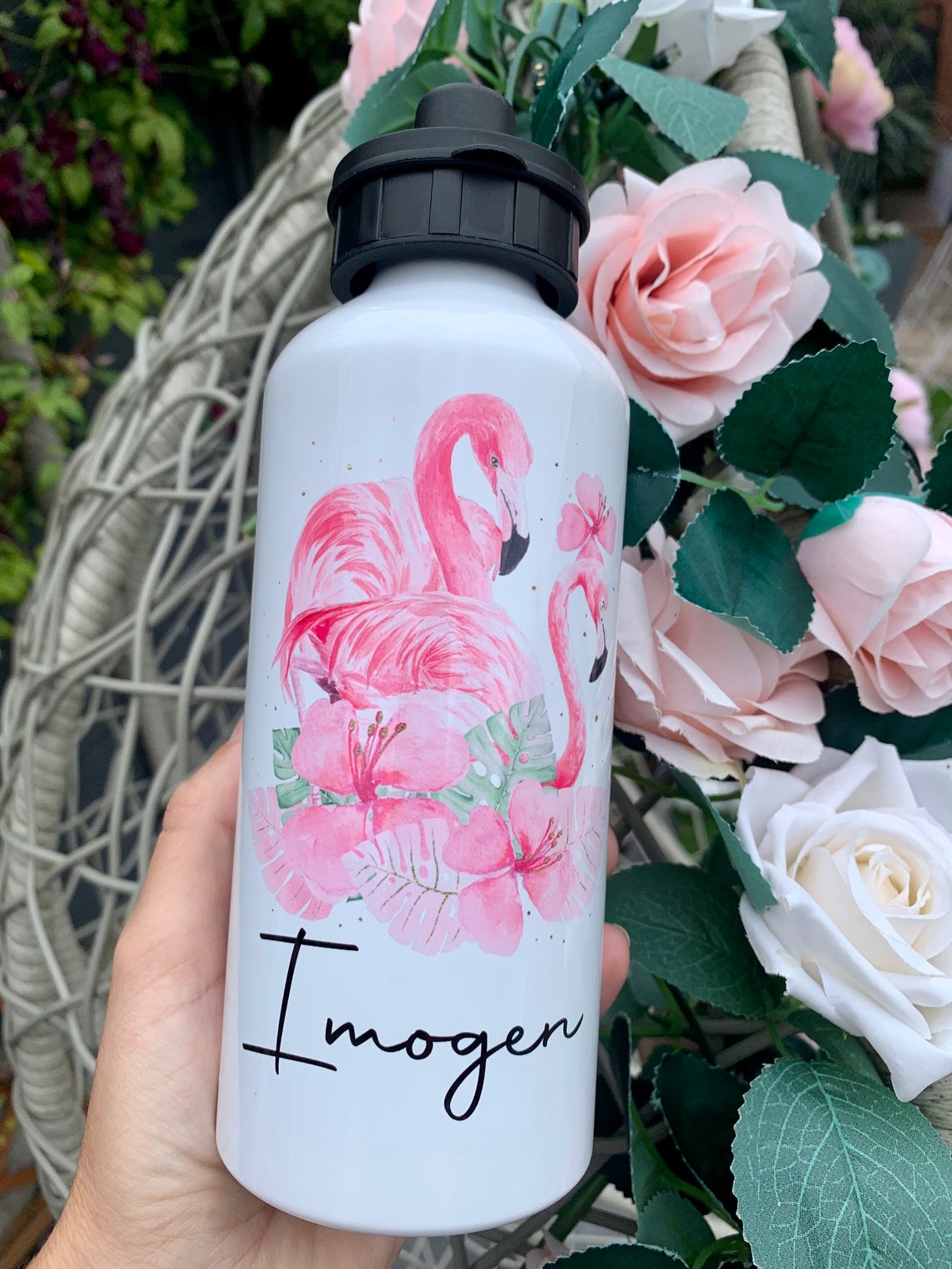Flamingo drink bottle personalised with name girls water | Etsy