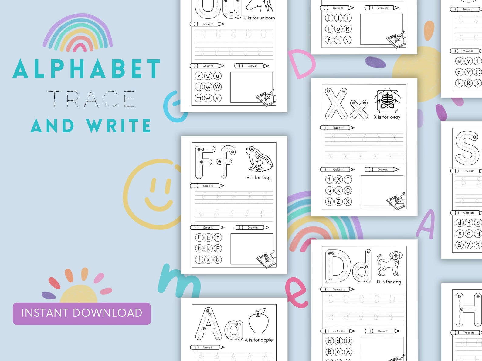 Kindergarten Alphabet Worksheet | Printable Letter Tracing, Coloring ...