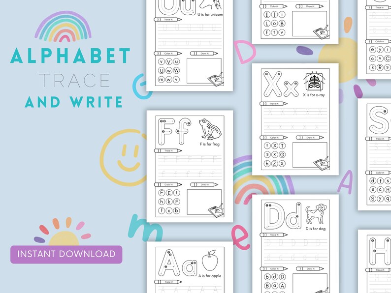 Kindergarten Alphabet Worksheet Printable Letter Tracing, Coloring, and ...