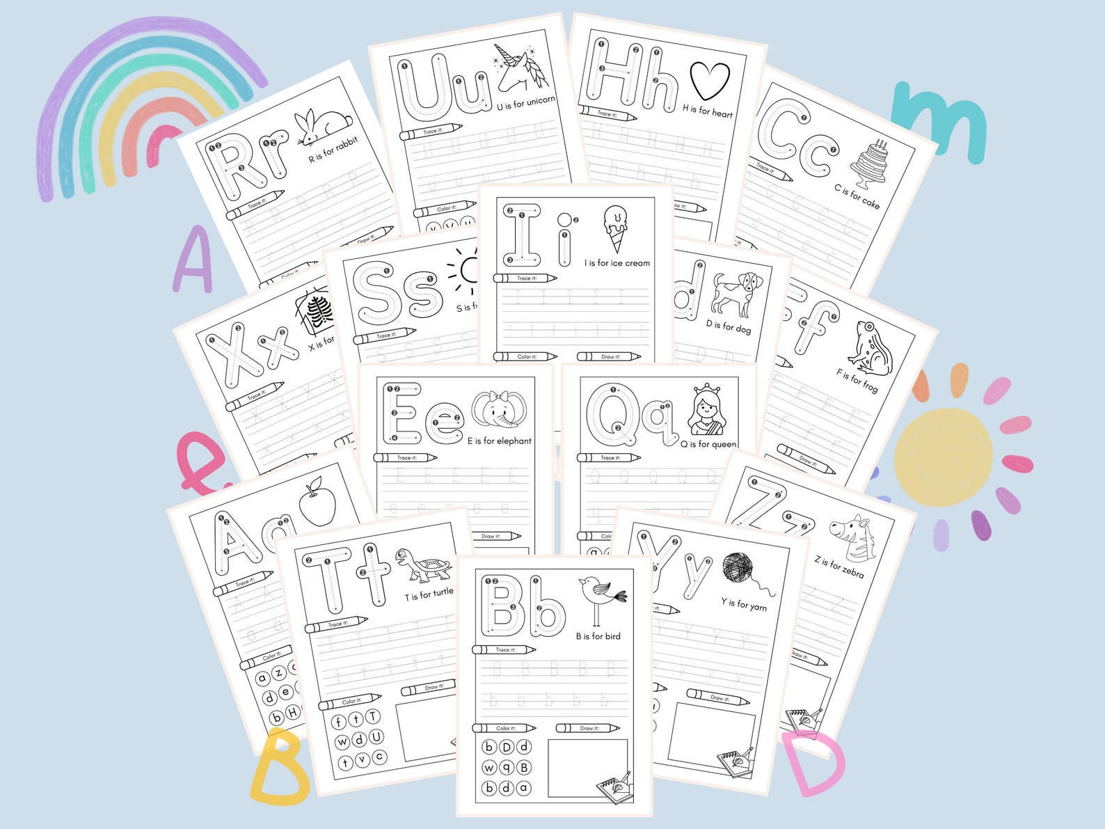 Kindergarten Alphabet Worksheet Printable Letter Tracing, Coloring, and ...