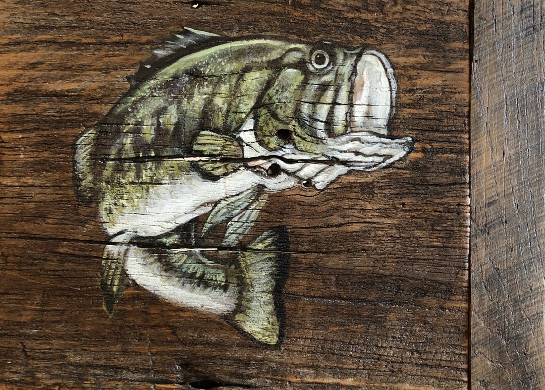SOLD Rustic Bass Fish on Barn Wood - Etsy