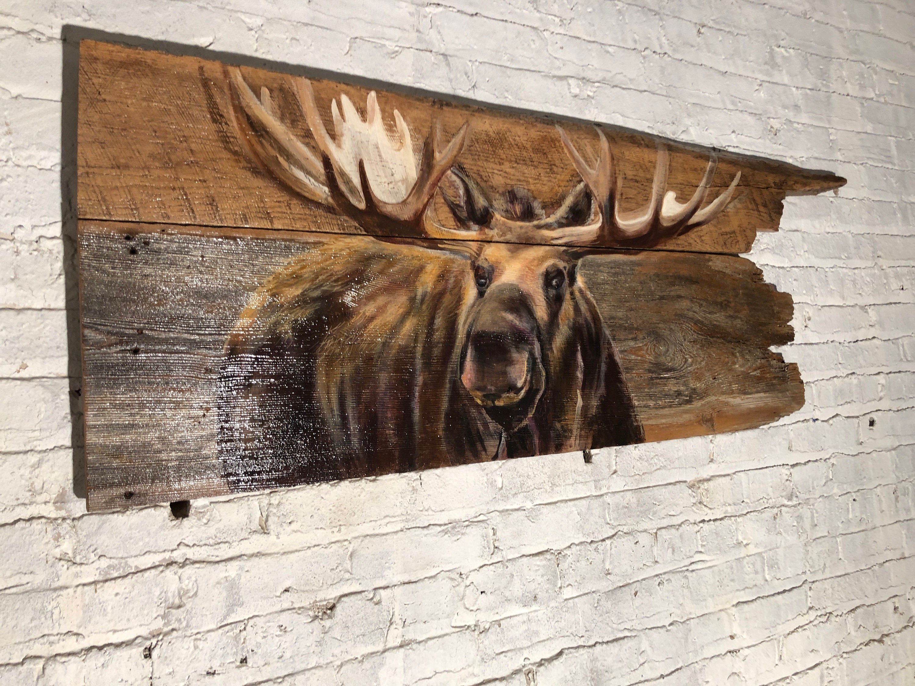 SOLD Rustic Moose Painting Wall Art, Cabin Art, Man Cave, Barn Wood - Etsy