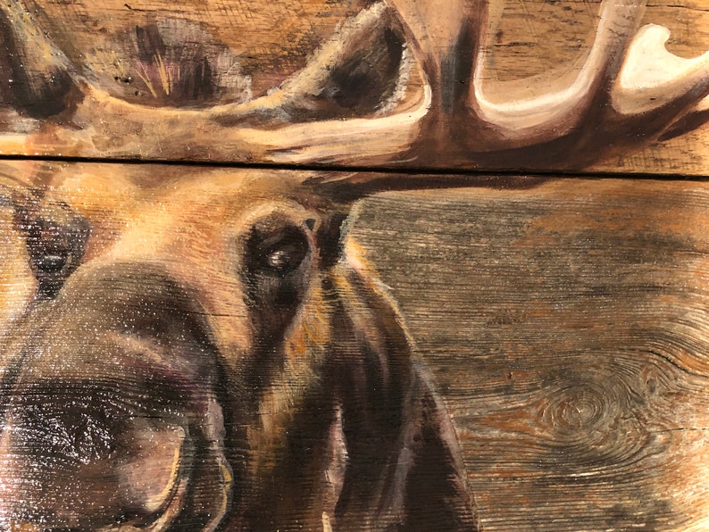 SOLD Rustic Moose Painting Wall Art, Cabin Art, Man Cave, Barn Wood - Etsy