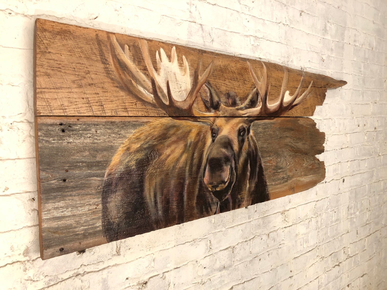SOLD Rustic Moose Painting Wall Art, Cabin Art, Man Cave, Barn Wood - Etsy