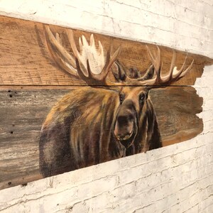 SOLD Rustic Moose Painting Wall Art, Cabin Art, Man Cave, Barn Wood - Etsy