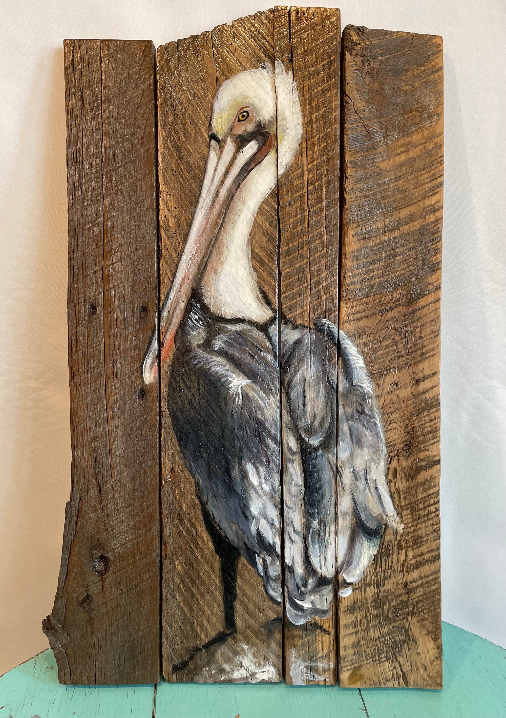 Wood Pelican Painting