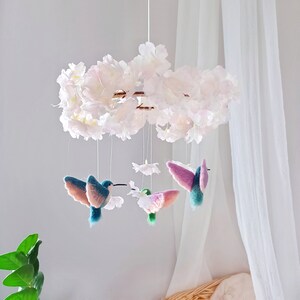 Hummingbird Mobile Felt Bird Mobile Nursery Flower Baby Mobile Girl ...