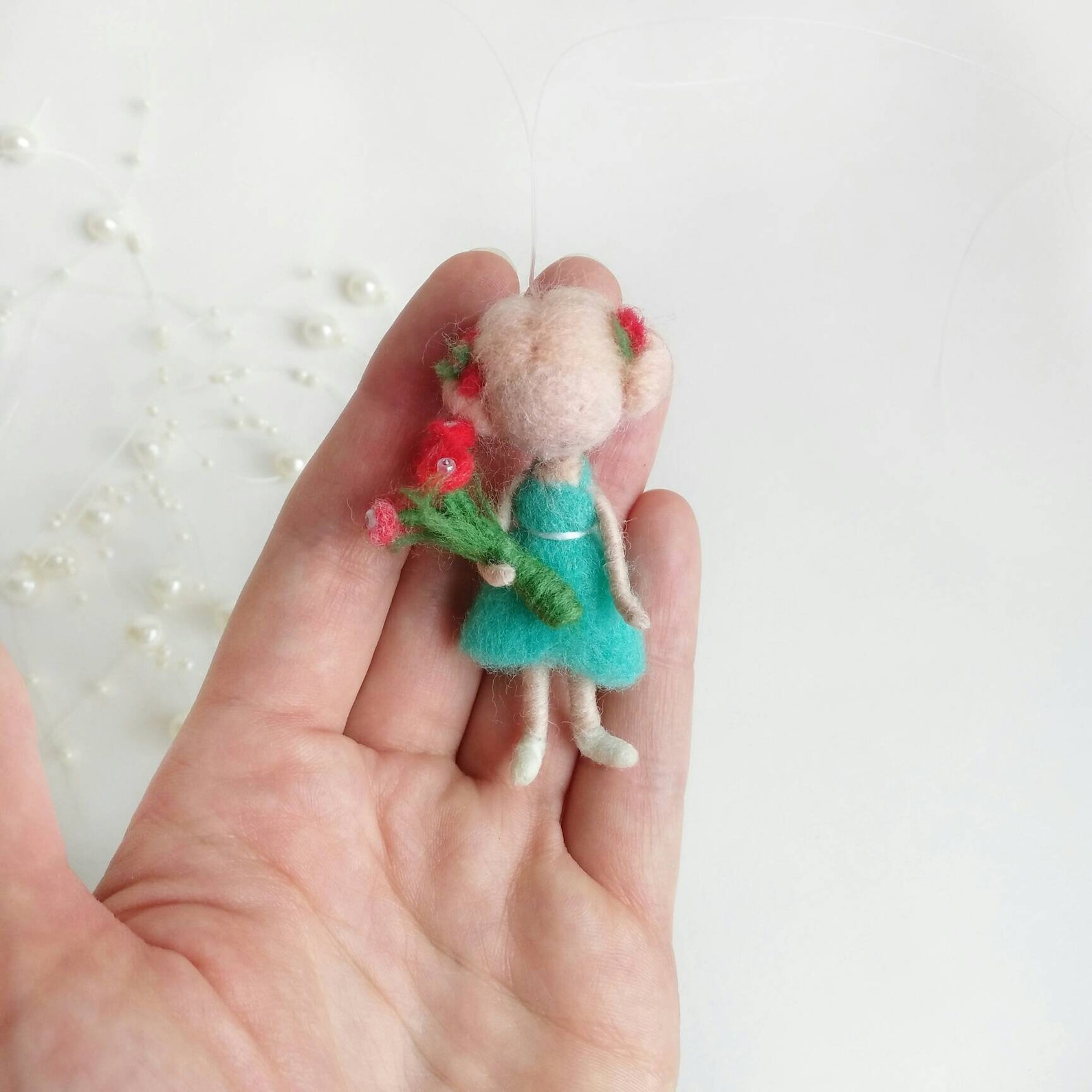 Tiny Felted Doll Needle Felted Girl Doll With Flowers - Etsy