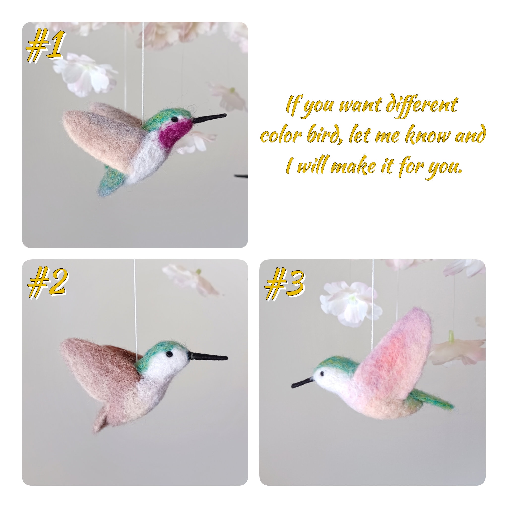 Needle Felted Hummingbird Felt Bird Mobile Woodland Bird - Etsy
