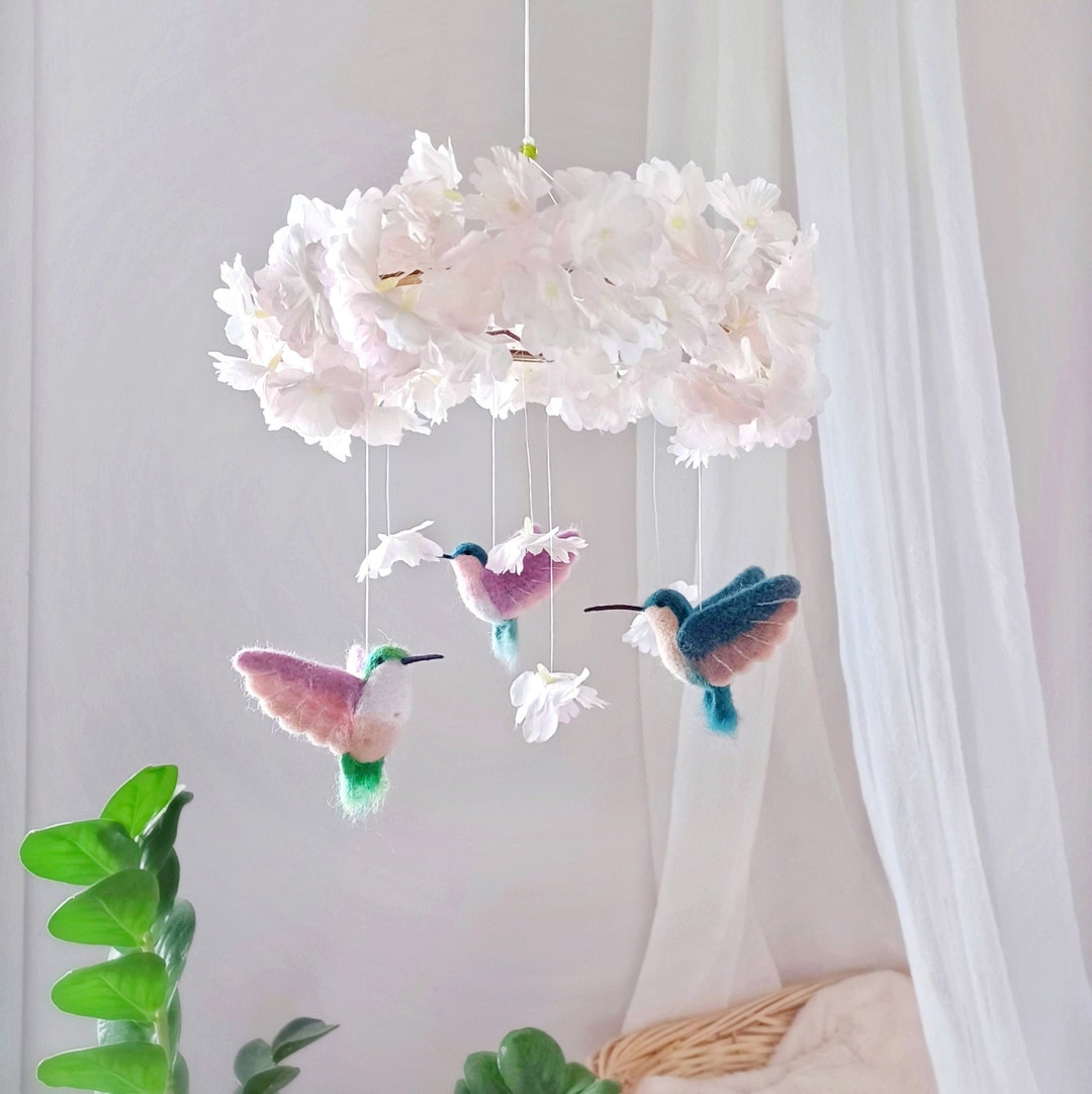 Hummingbird Mobile Felt Bird Mobile Nursery Flower Baby Mobile Girl ...