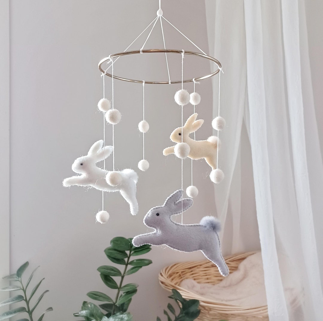 Bunny Mobile Nursery Bunny Baby Mobile Boy White Rabbit Mobile Neutral ...