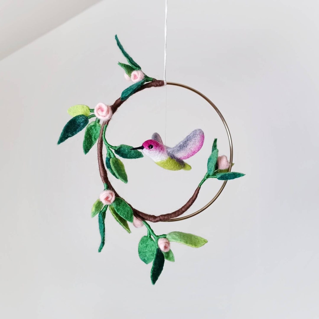 Hummingbird Mobile Nursery Felt Humming Bird Mobile Tropical Flower ...