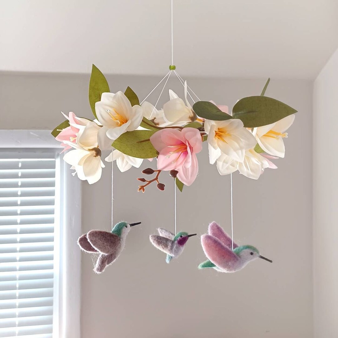 Hummingbird Mobile Baby Bird Mobile Nursery Flower Baby Mobile Girl ...