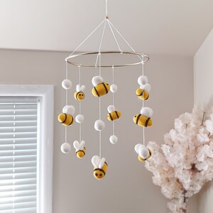 Bee Mobile Bumble Bee Baby Mobile Girl Felt Bee Crib Mobile Neutral ...