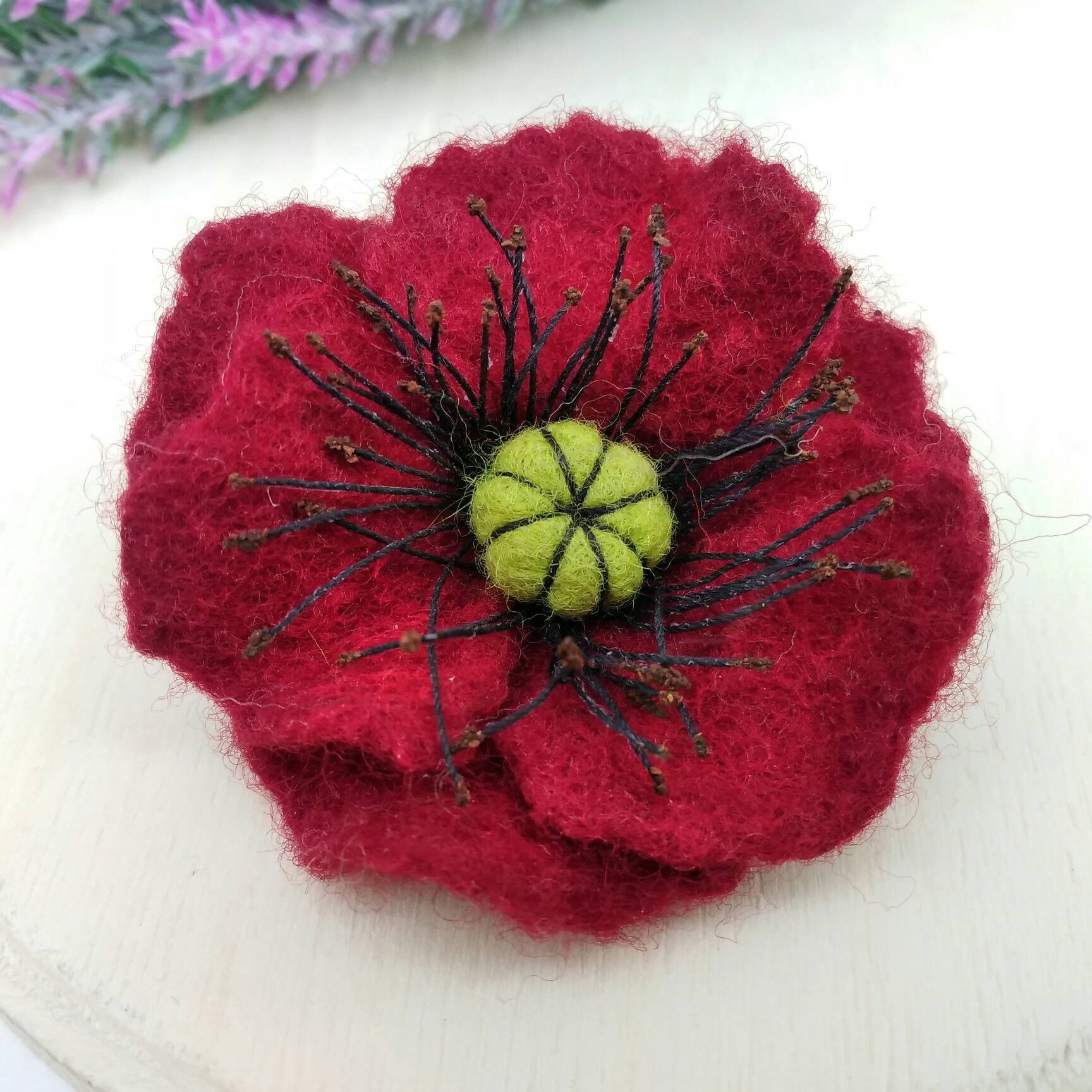 Red Poppy Brooch Flower Fabric Brooch Pin Felt Flowers Broach Floral ...