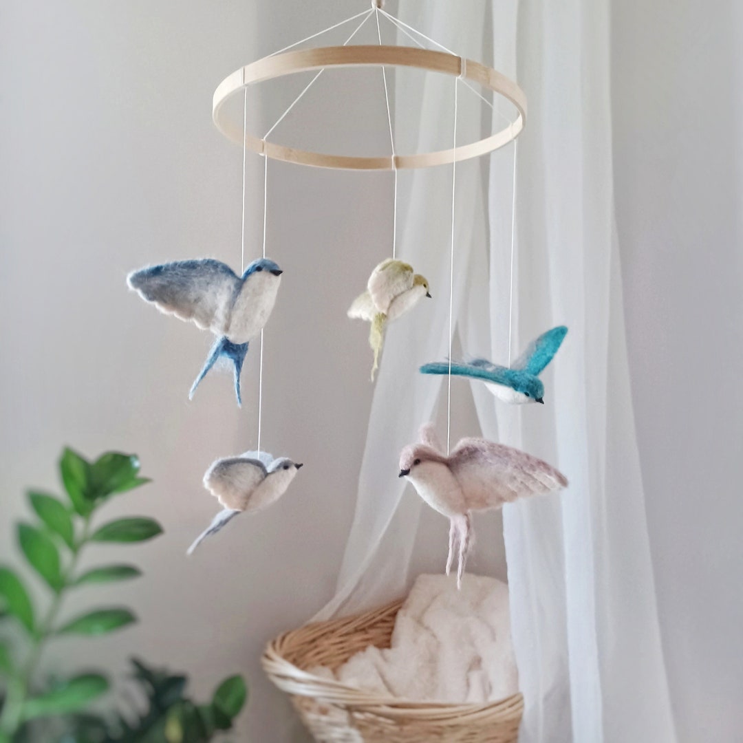 Swallows Baby Mobile Girl Flying Birds Baby Mobile Woodland Bird Crib ...