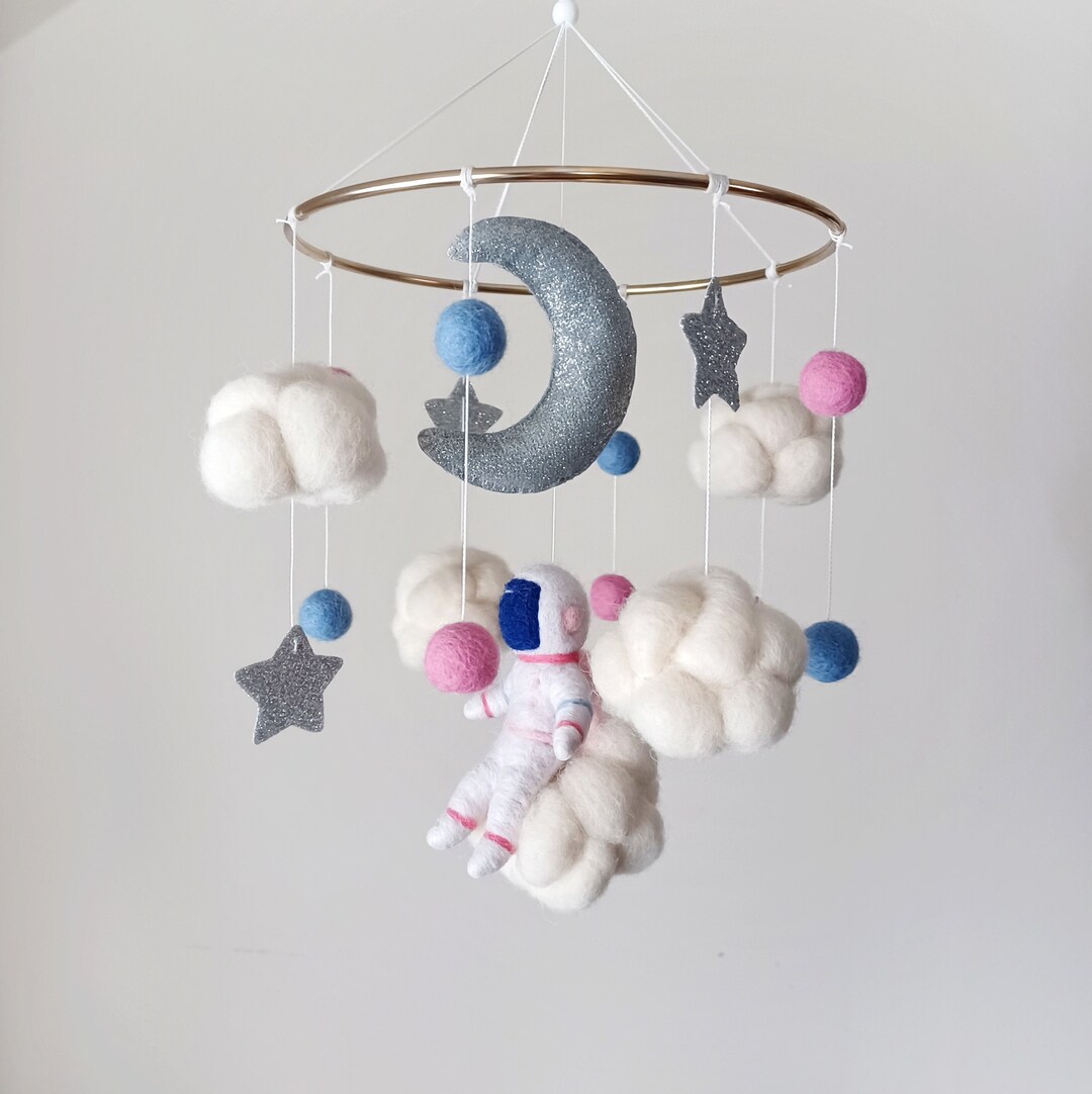 Space Mobile Nursery Cloud Mobile Astronaut Baby Mobile Girl Star Moon ...