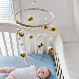 Bee Mobile Bumble Bee Baby Mobile Girl Felt Bee Crib Mobile Neutral ...
