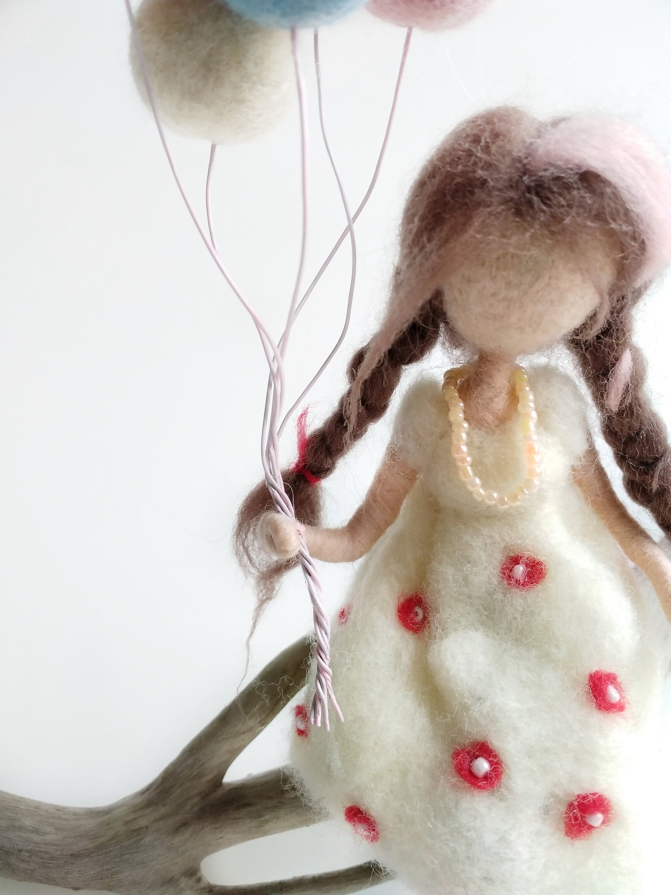 Needle Felted Doll With Balloons Felted Fairy Mobile Waldorf | Etsy