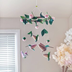 Hummingbird Mobile Felt Flower Bird Mobile Nursery Floral Baby Mobile ...