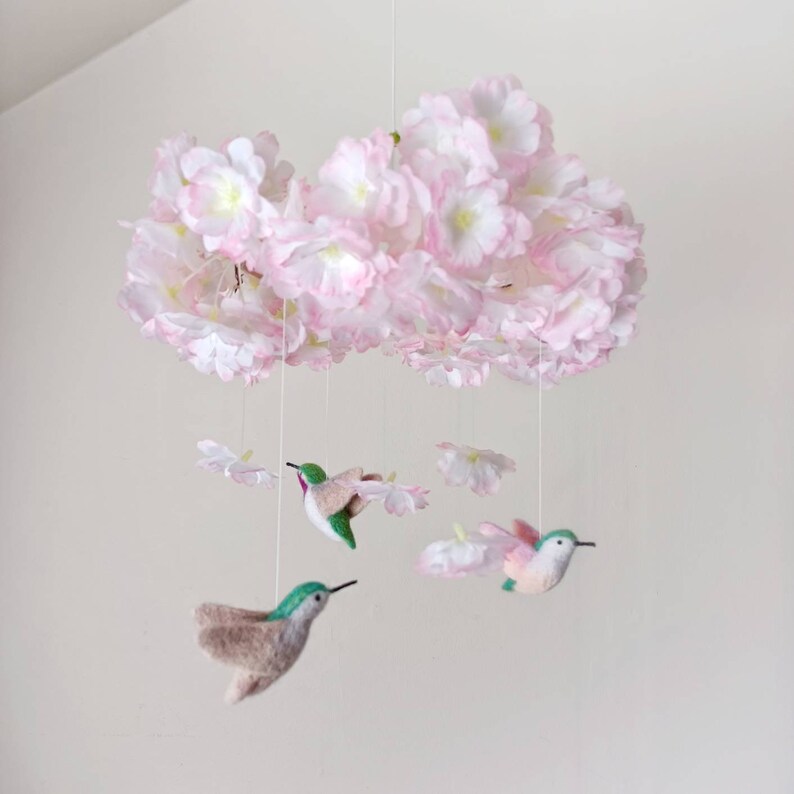 Hummingbird Mobile Felt Bird Mobile Nursery Flower Baby Mobile - Etsy