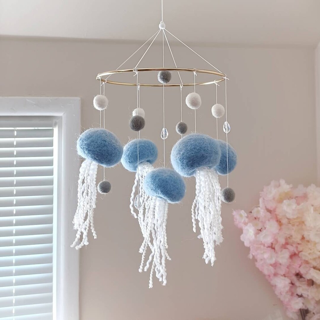 Jellyfish Mobile Nursery Ocean Mobile Baby Boy Nautical Mobile Crib ...