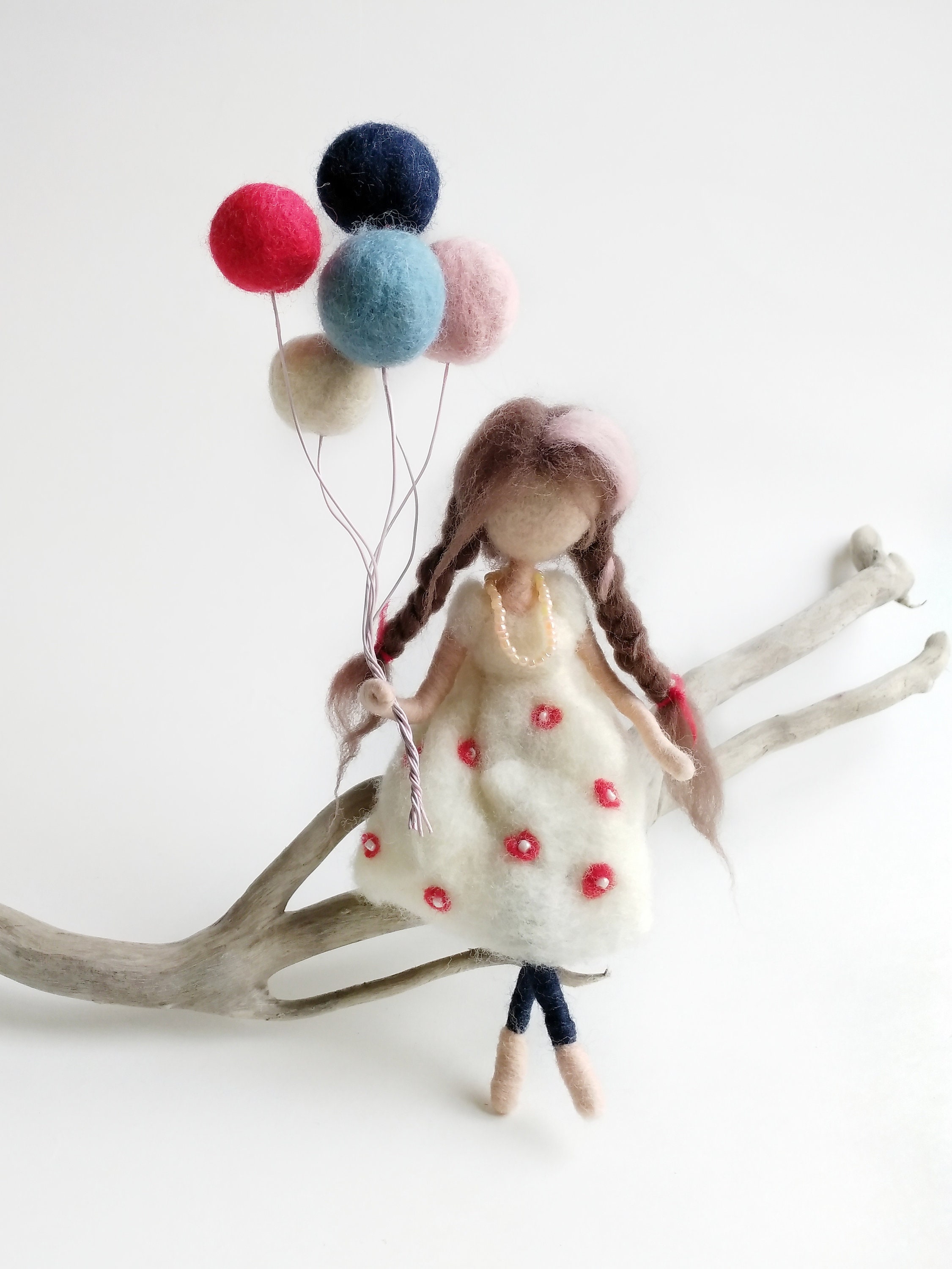 Needle Felted Doll With Balloons, Felted Fairy Mobile, Waldorf Fairy ...