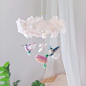 Hummingbird Mobile Felt Bird Mobile Nursery Flower Baby Mobile Girl ...