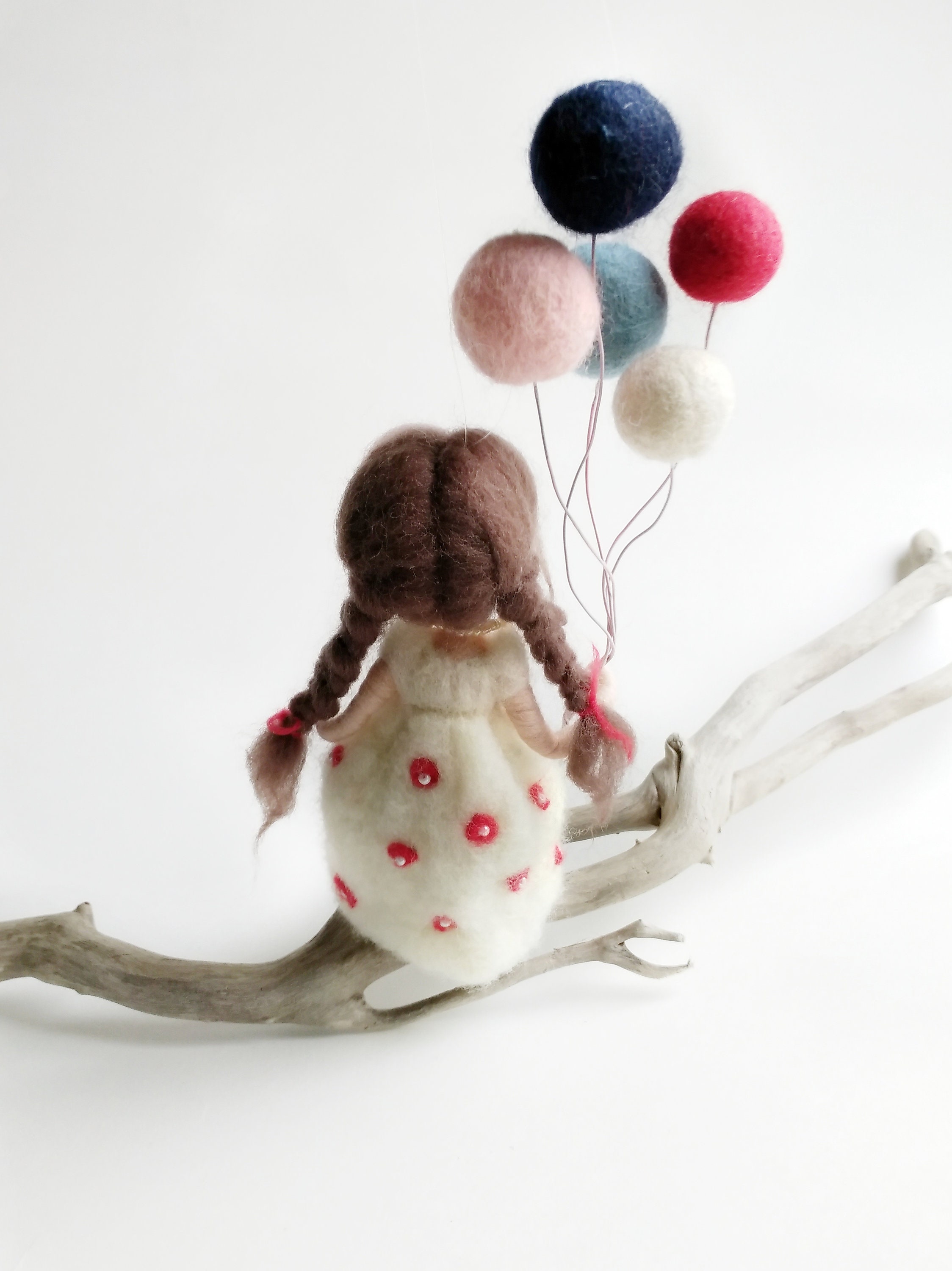 Needle Felted Doll With Balloons, Felted Fairy Mobile, Waldorf Fairy ...