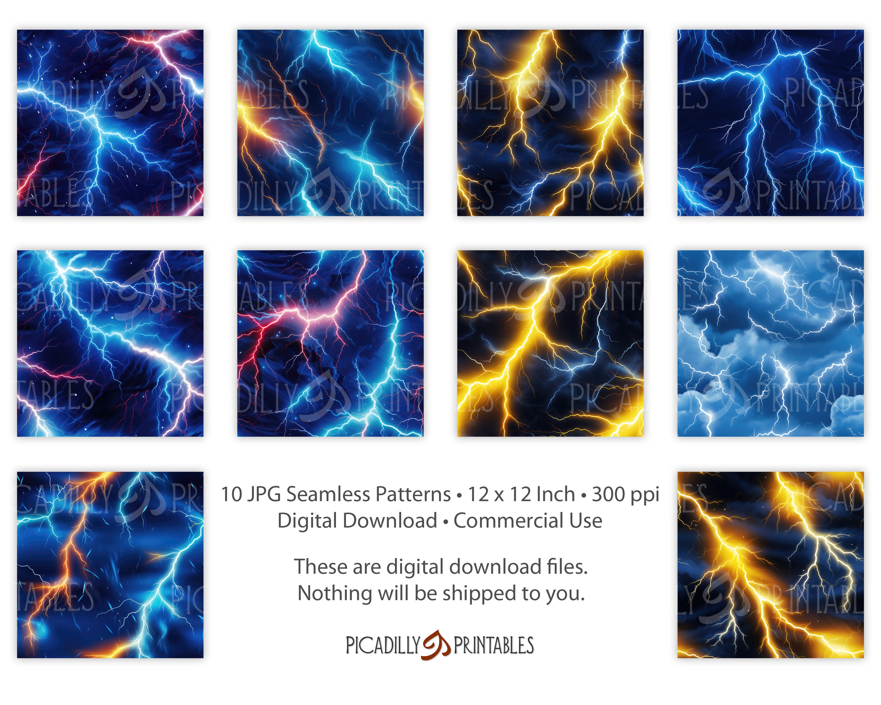 Lightning Seamless Patterns for Wallpapers, Textiles, Wrapping Paper ...
