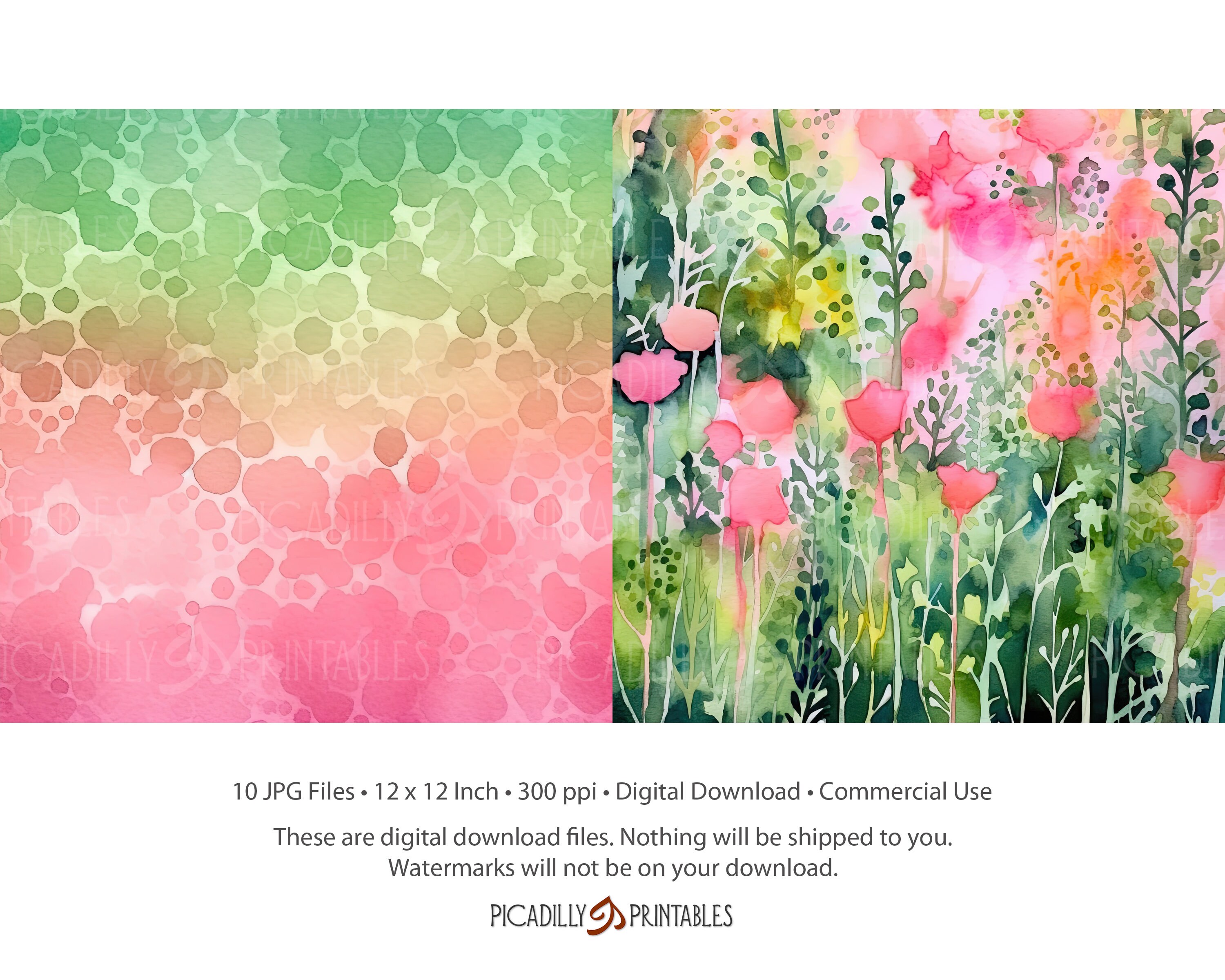 Pink & Green Digital Papers - Watercolor Background Images for ...