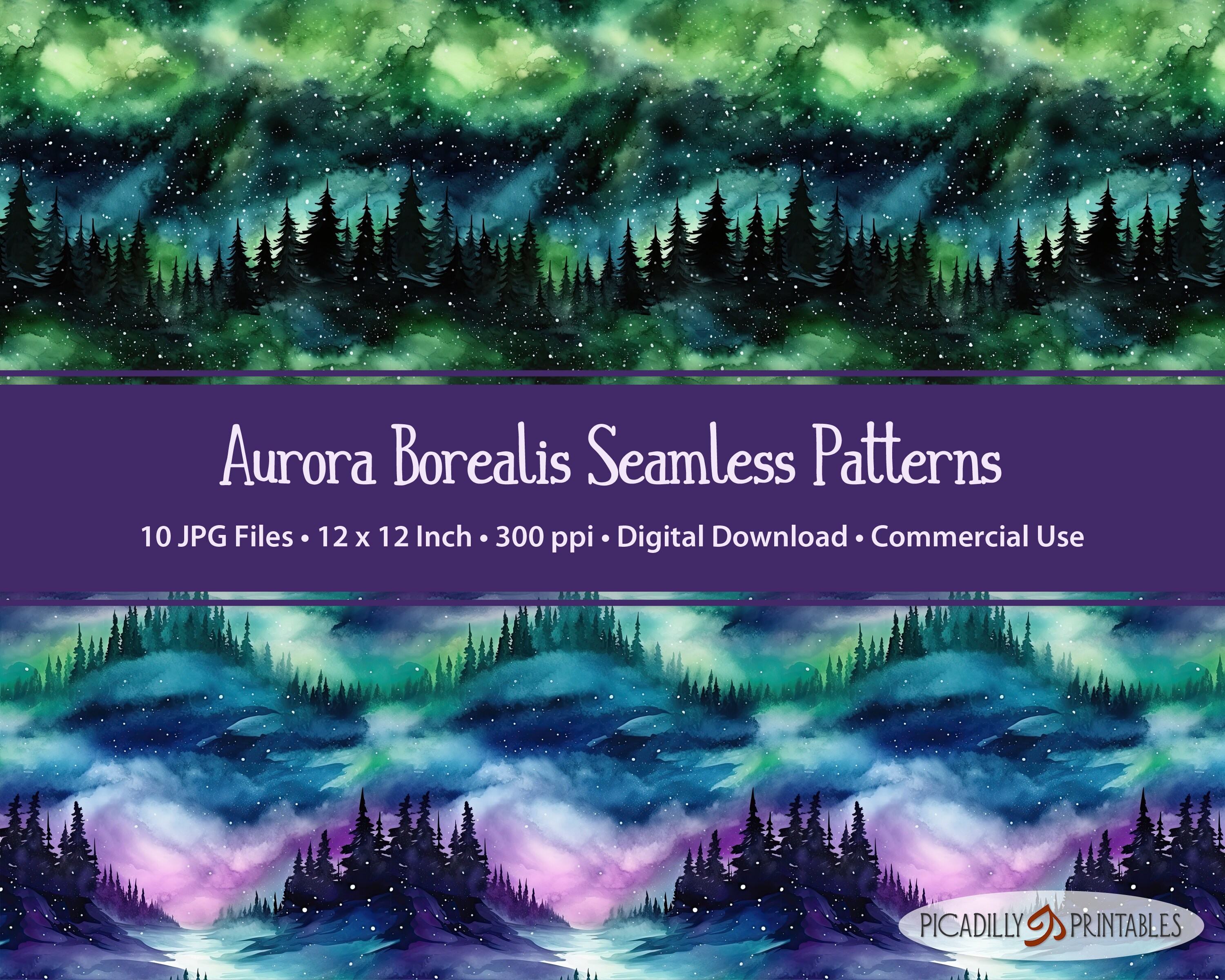 Aurora Borealis Seamless Pattern Backgrounds for Wallpapers, Textiles ...