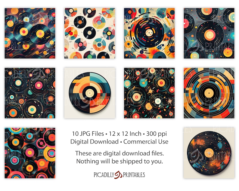 Retro Vinyl Records Digital Papers - Backgrounds for Scrapbooking, Card ...