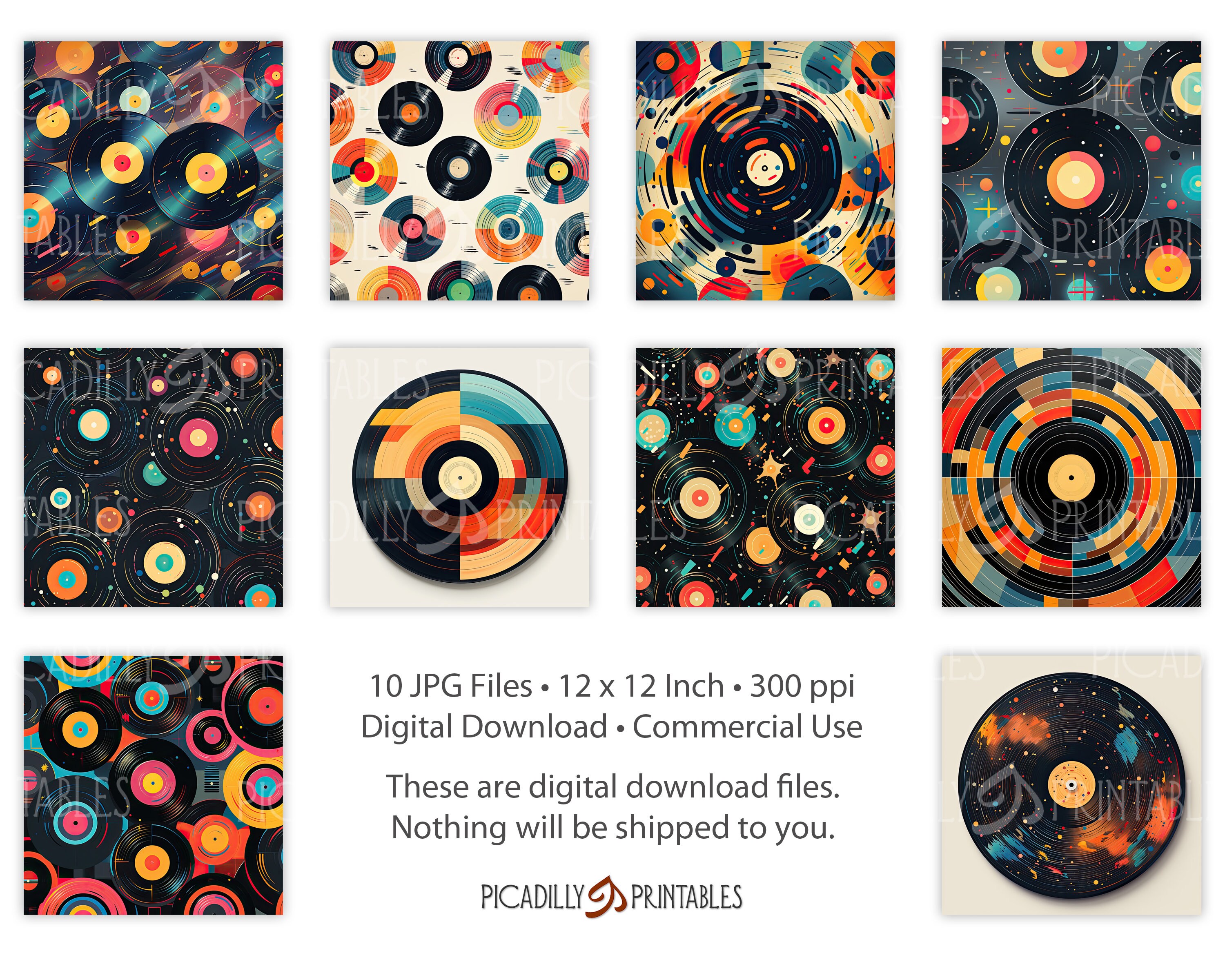 Retro Vinyl Records Digital Papers - Backgrounds for Scrapbooking, Card ...